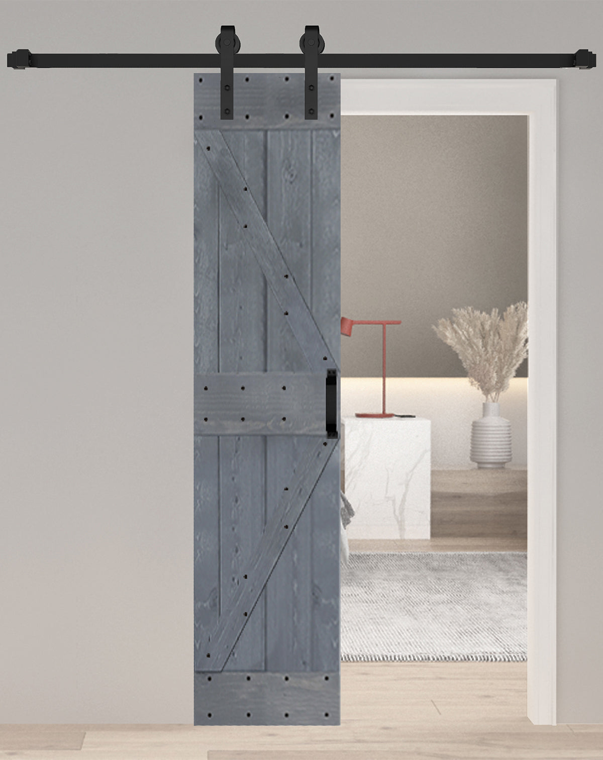 K Style Finished Single Sliding Barn Door With Hardware Kit(Assembly N ...