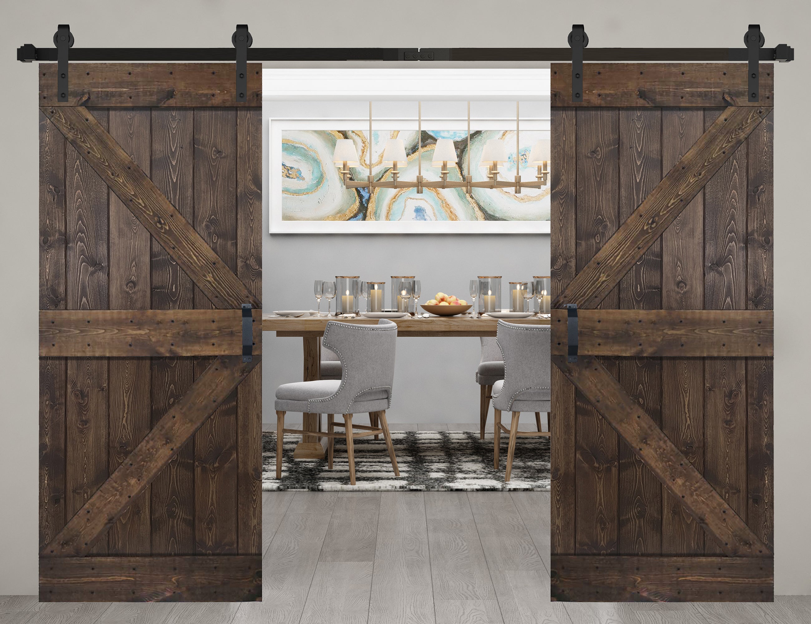K Style Finished Double Single Sliding Barn Door With Hardware Kit(Ass ...