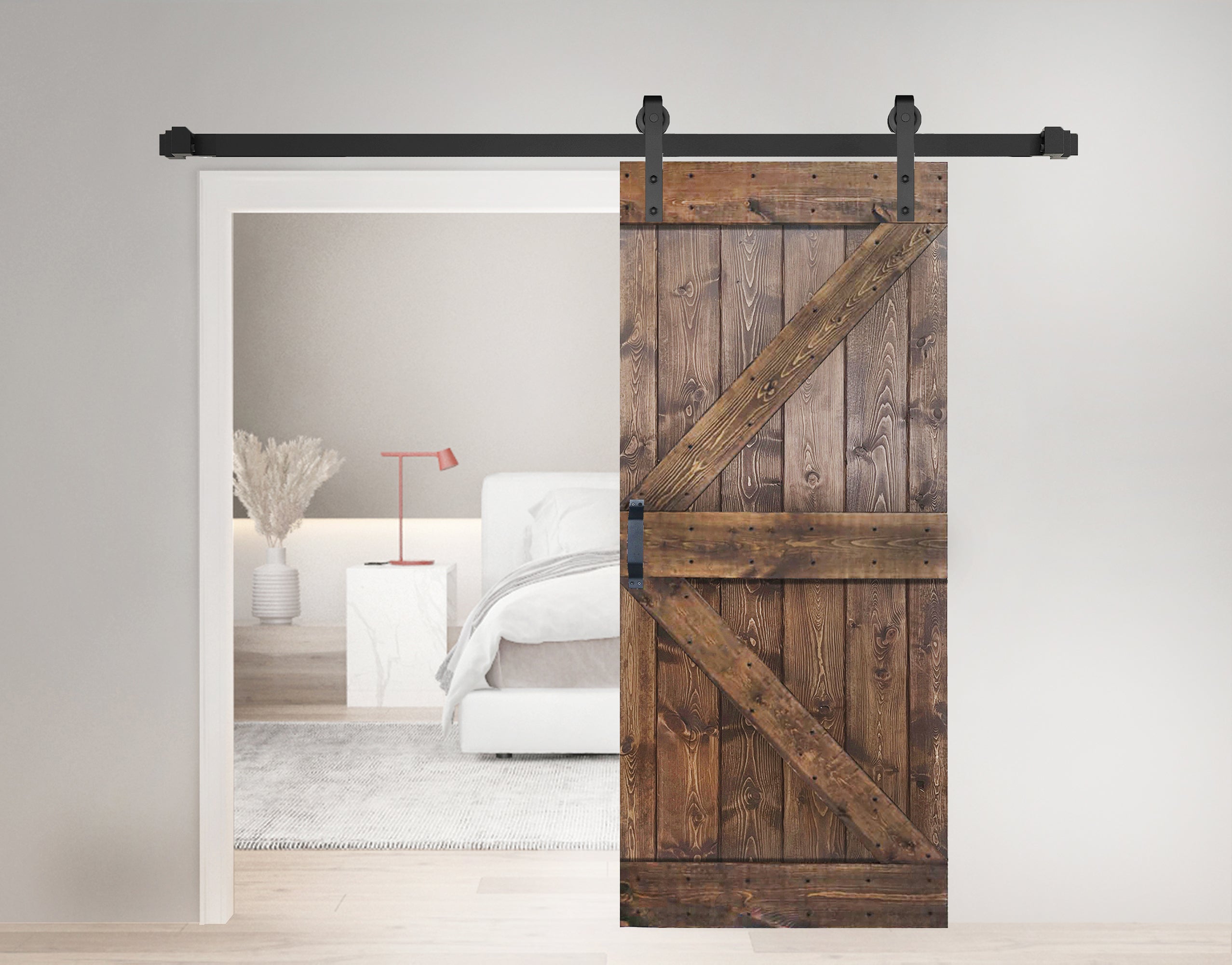K Style Finished Single Sliding Barn Door With Hardware Kit(Assembly N ...